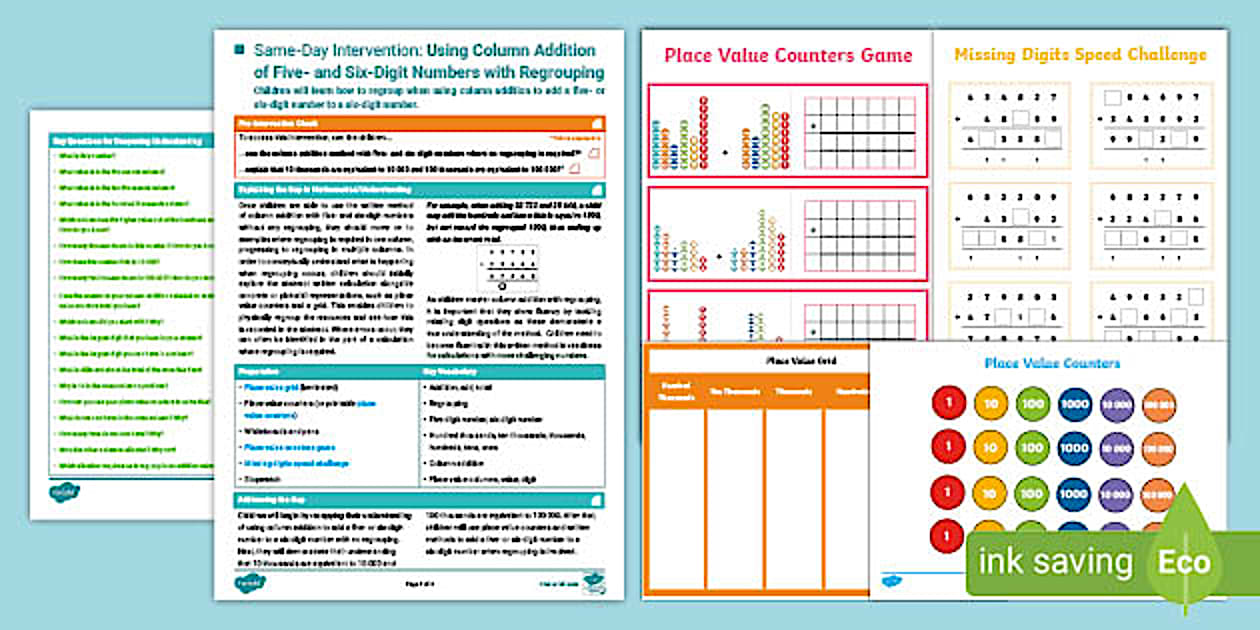👉 Y5 Intervention: Column Addition 5 and 6 Digits Regrouping